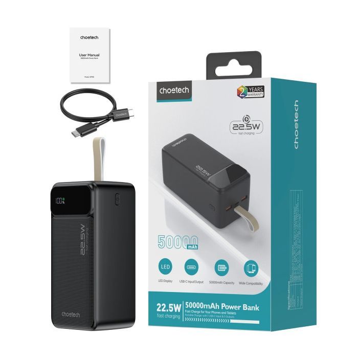 Choetech 50000mAh, PD QC/3.0/22.5W, USB-C In/out, 2*USB-A B732-ACBK ⏩ Купити Батарею ...